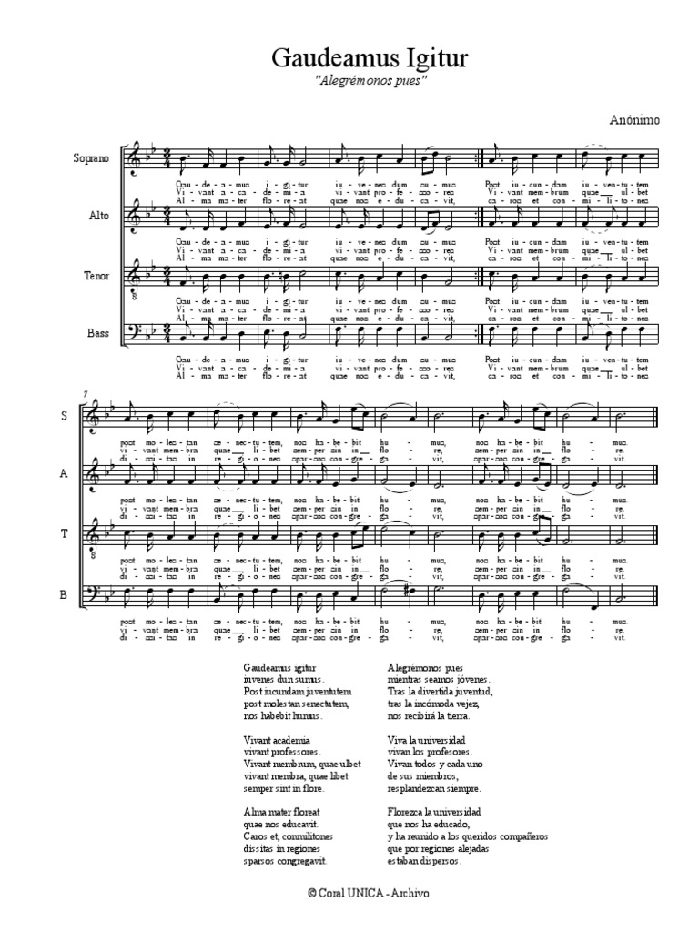 Gaudeamus Igitur (Himno de Las Universidades) | PDF
