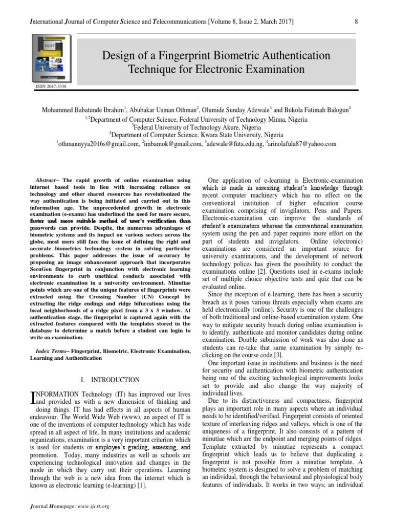 Design of A Fingerprint Biometric Authen | PDF | Fingerprint | Biometrics
