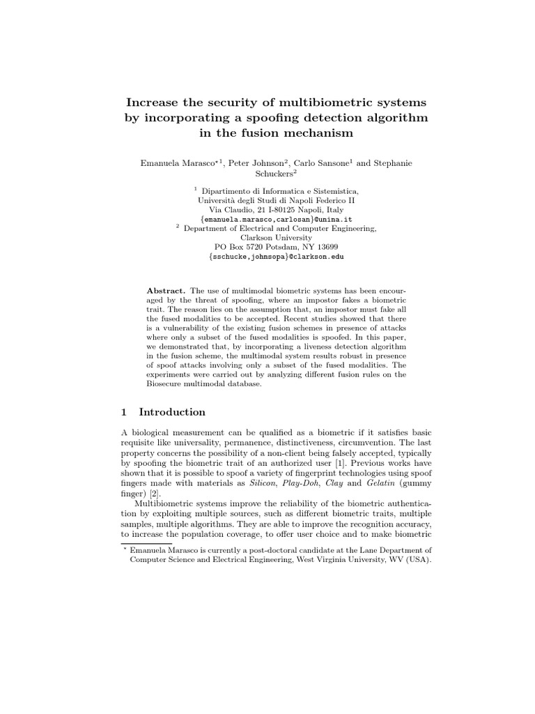 Increase The Security of Multibiometric Spoofing Detection | PDF | Biometrics | Computing