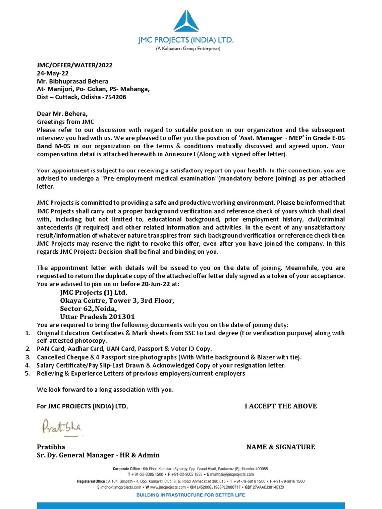 JMC Projects (I) Ltd. Okaya Centre, Tower 3, 3rd Floor, Sector 62 ...