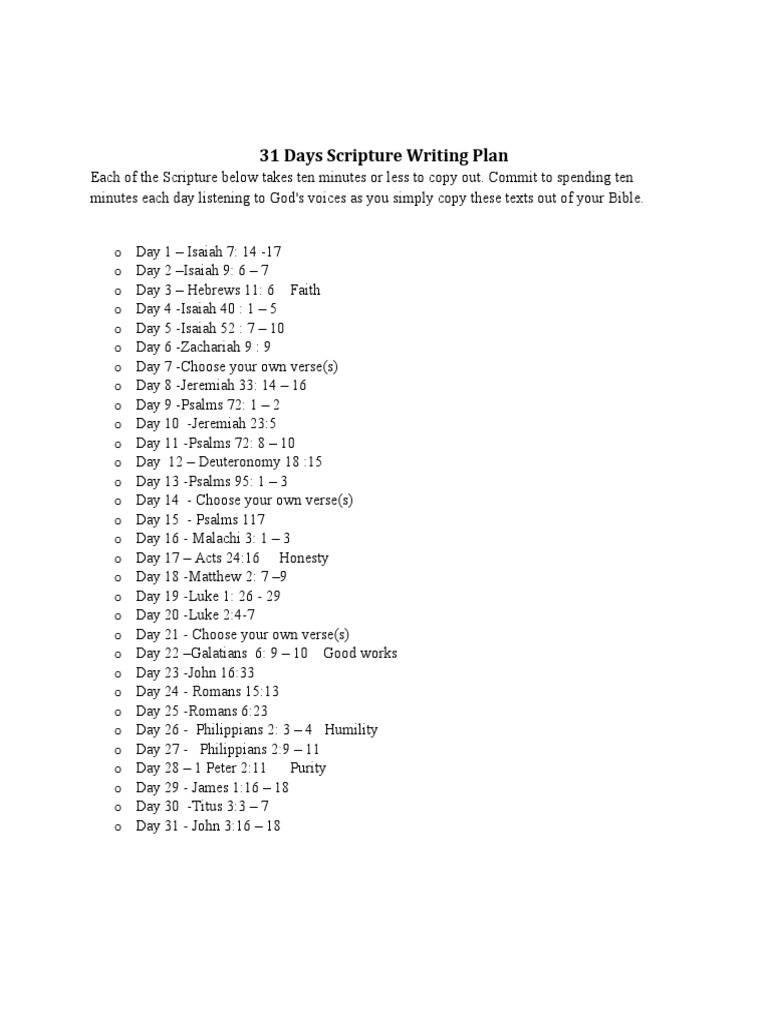 31 Days Scripture Writing Plan | PDF | Chapters And Verses Of The Bible ...