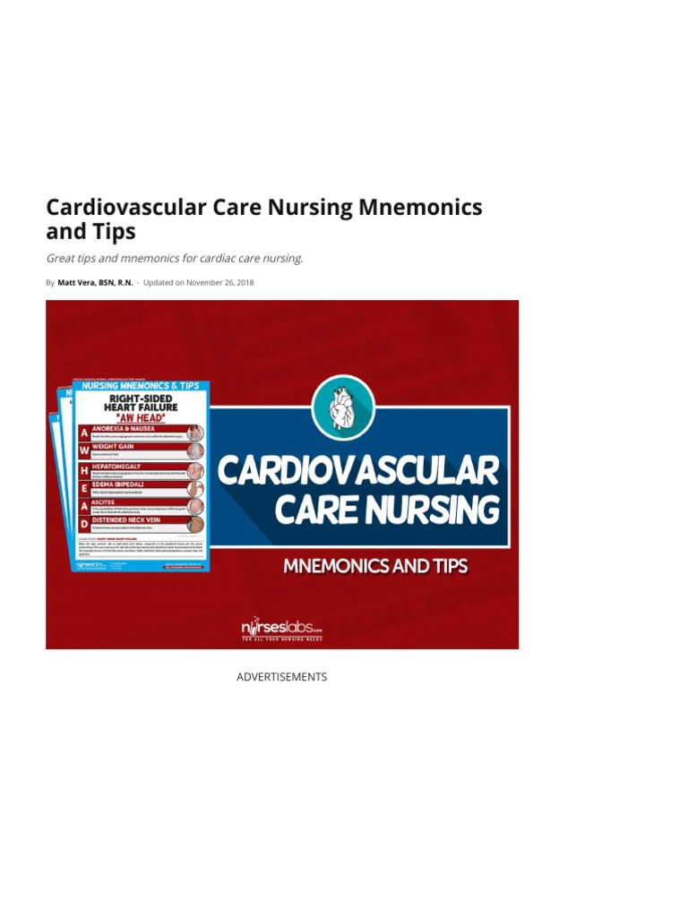 Cardiovascular Nursing Mnemonics Guide | PDF | Heart | Myocardial ...
