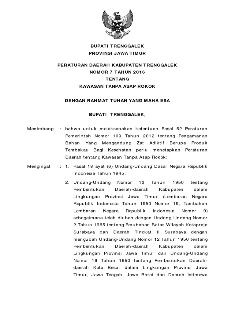 Perda 07 Tahun 2016 Tentang Kawasan Tanpa Asap Rokok | PDF
