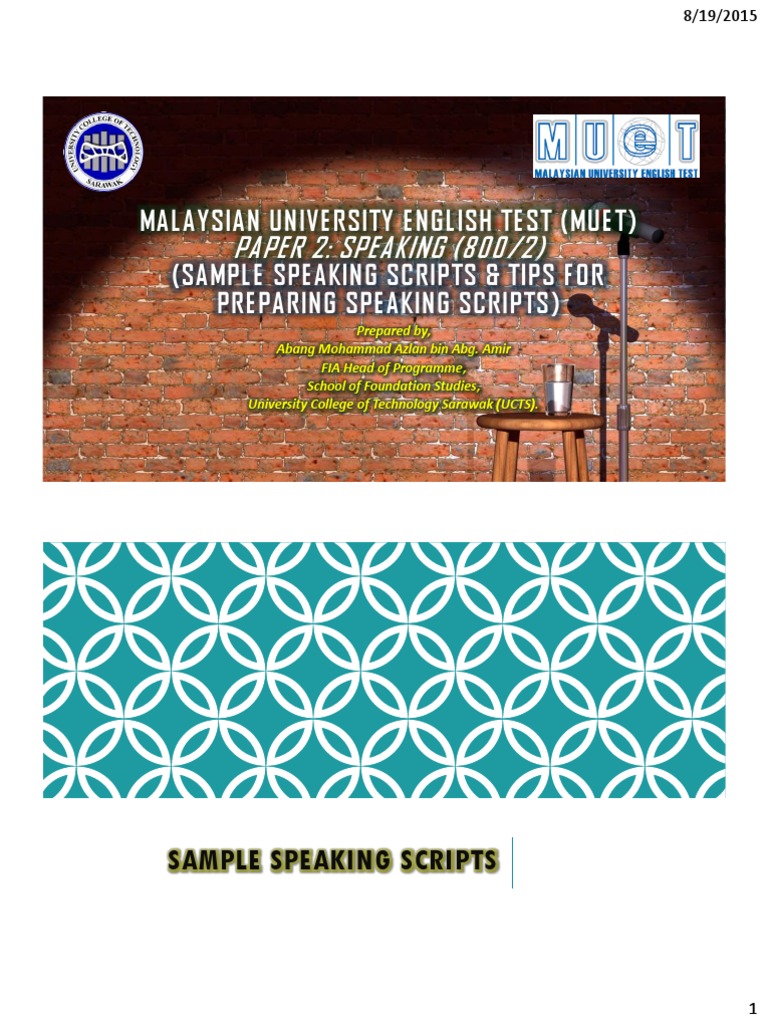 Muet Paper 2 Speaking Sample Scripts Tips November 2015 | PDF ...