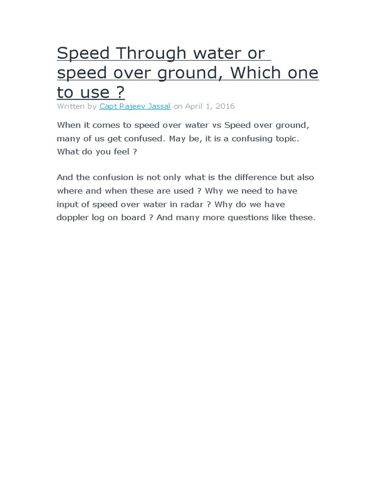 Speed Through Water or Speed Over Ground | PDF | Navigation | Ships