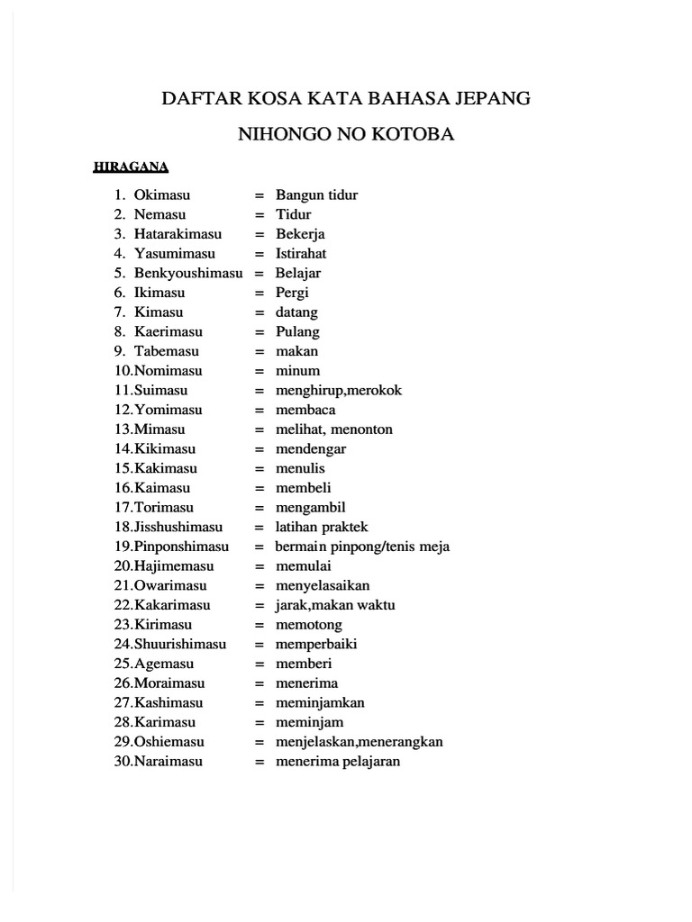 Kosakata Bahasa Jepang | PDF