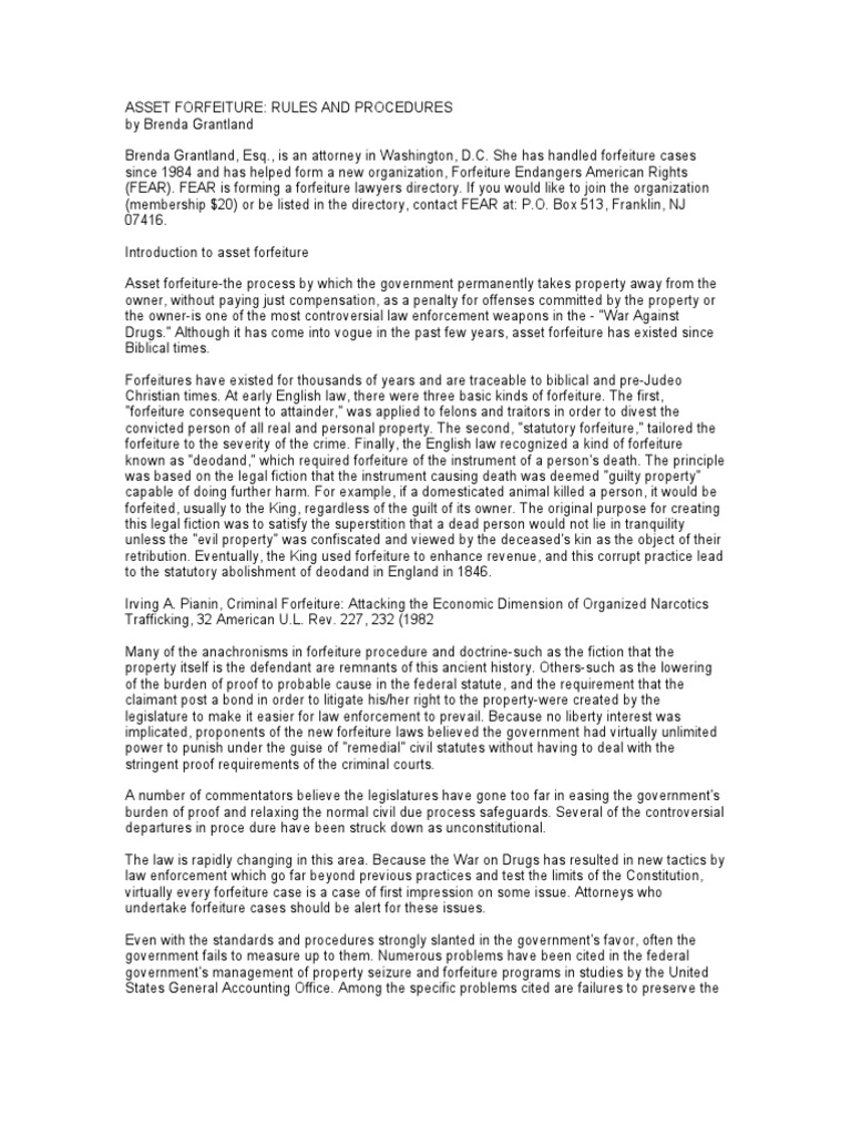Federal Asset Forfeiture Procedures | PDF | Asset Forfeiture | Search ...
