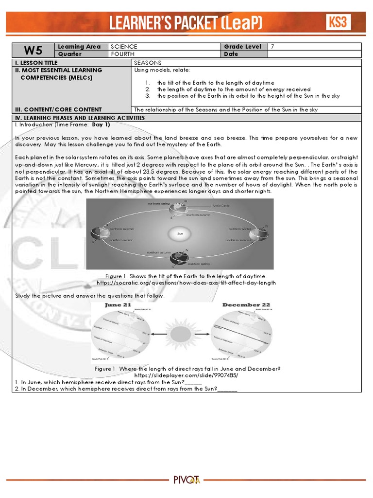 Q4 Science 7 Week5 | PDF | Earth | Sun