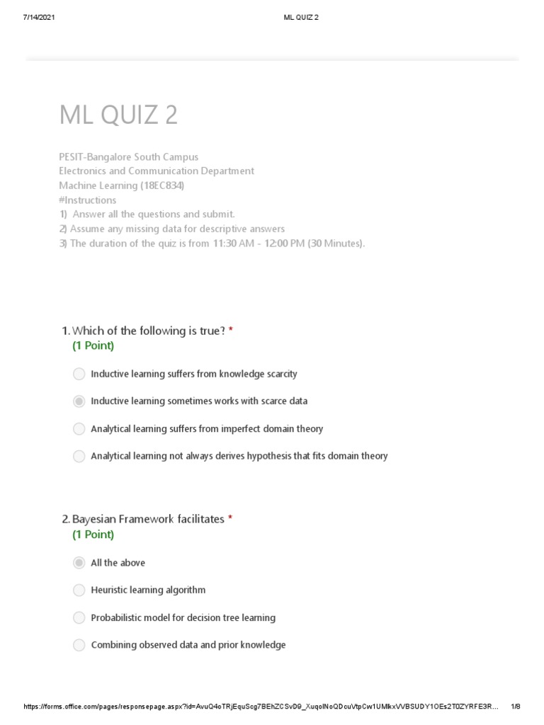 ML Quiz 2 | PDF | Machine Learning | Statistical Classification