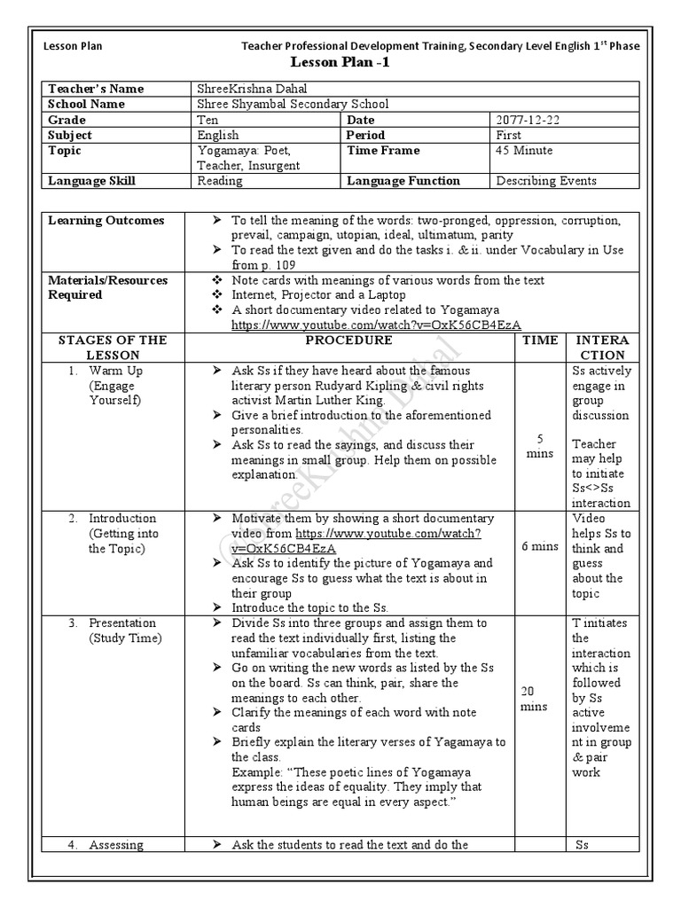 Lesson Plans To Teach English in Grade-X | PDF | Lesson Plan | Teachers