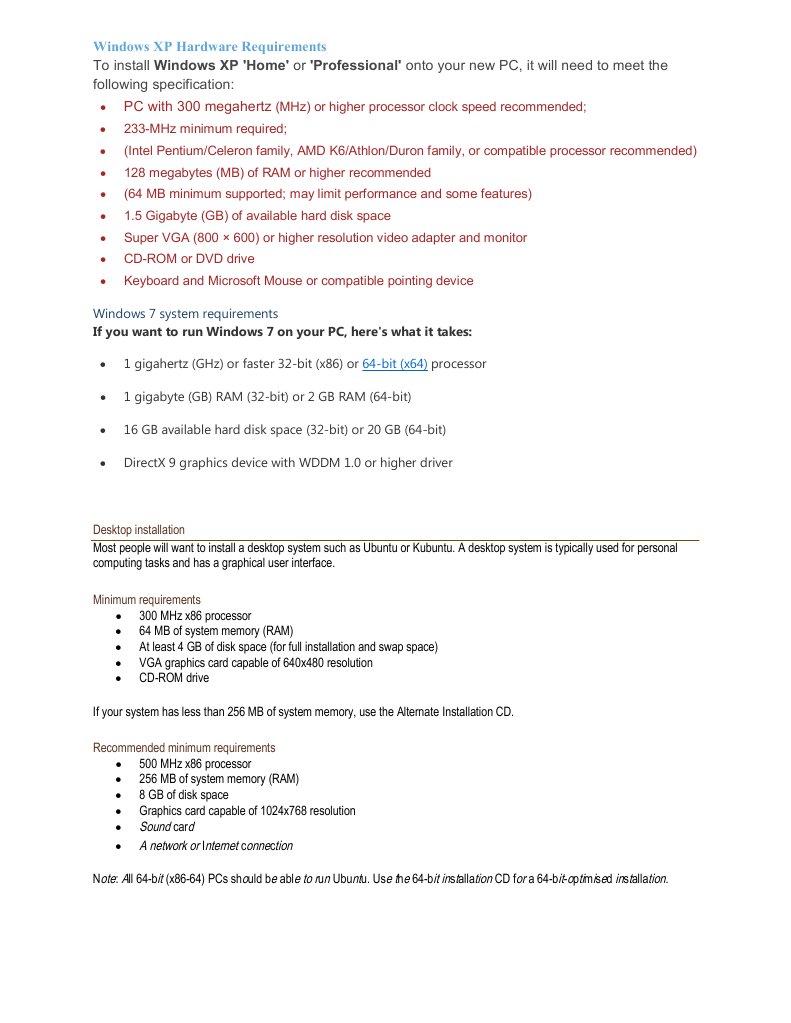Windows XP Hardware Requirements | PDF