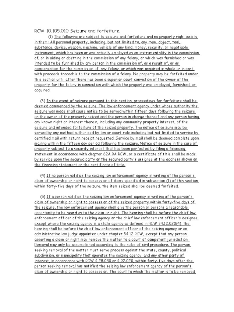 RCW 10.105.010 Seizure and Forfeiture. | PDF | Asset Forfeiture ...