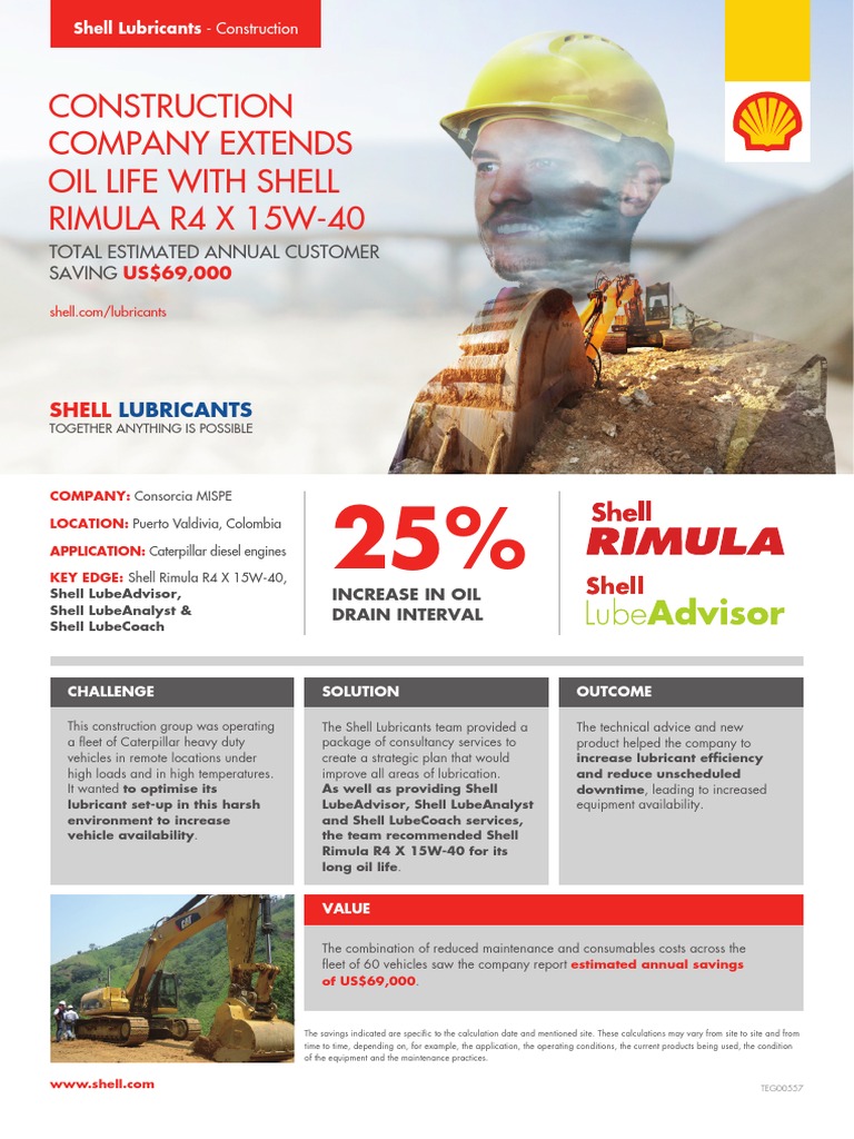 Shell - Rimula - R4 X 15W40 - Construction Colombia | PDF | Lubricant