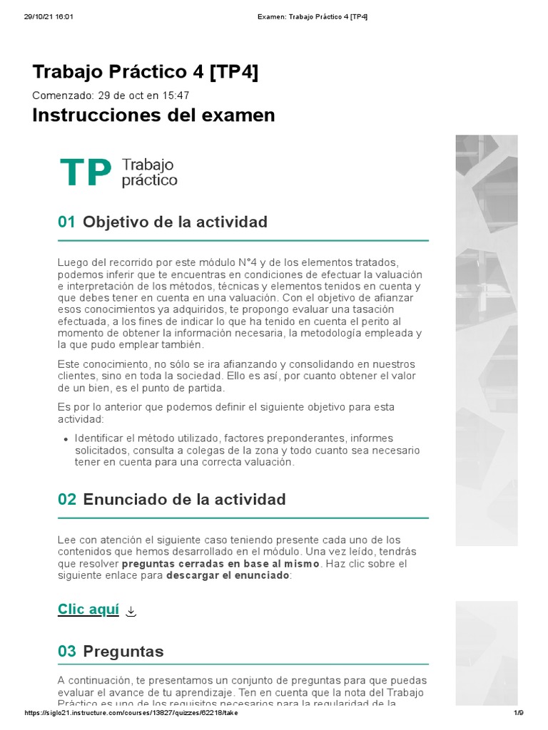 Examen - Trabajo Prctico 4 (TP4) Tasaciones | PDF | Suelo | Valoración (Finanzas)