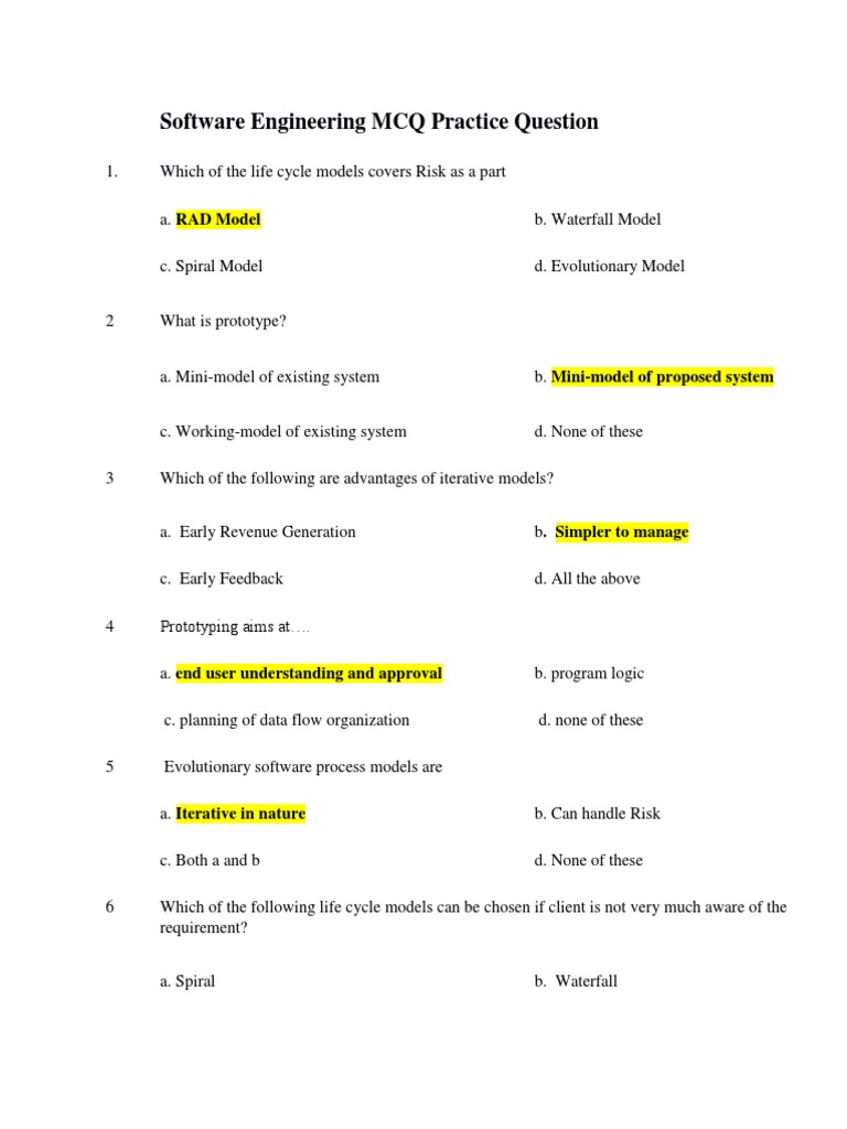 Software Engineering MCQ Practice Question | PDF | Software Testing ...