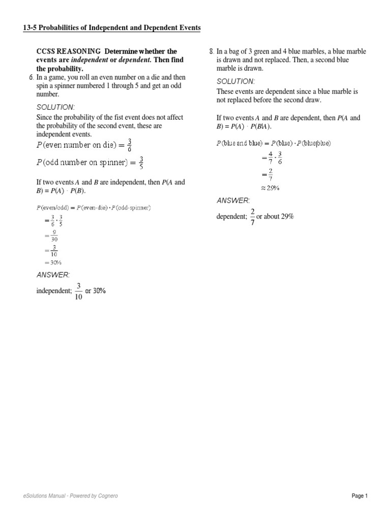 13-5 Probabilities of Independent and Dependent Events | PDF ...