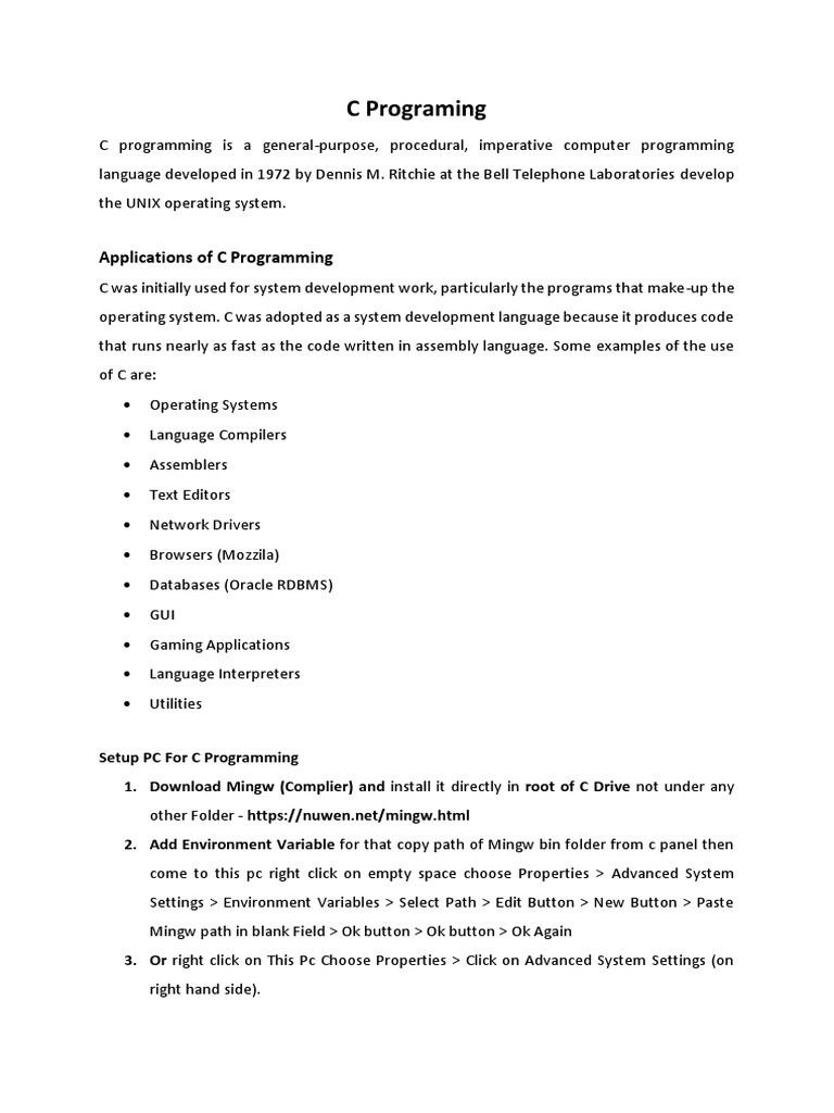 C Programing: Applications of C Programming | PDF | Variable (Computer Science) | Reserved Word
