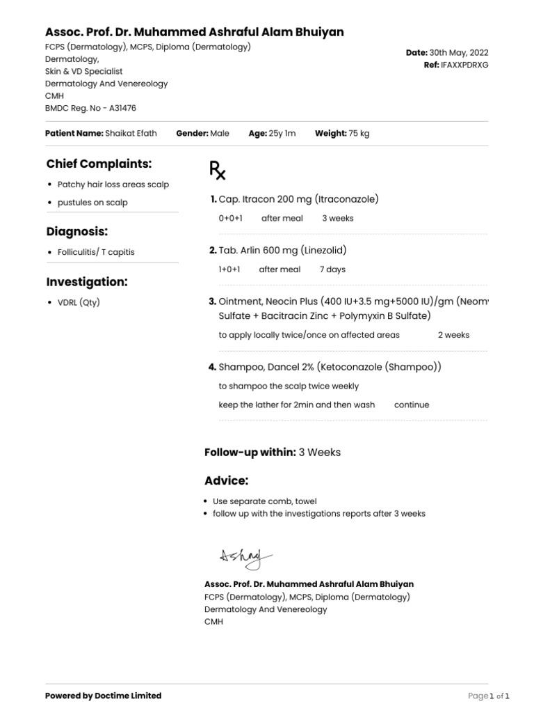 Assoc. Prof. Dr. Muhammed Ashraful Alam Bhuiyan: 1. Cap. Itracon 200 MG ...