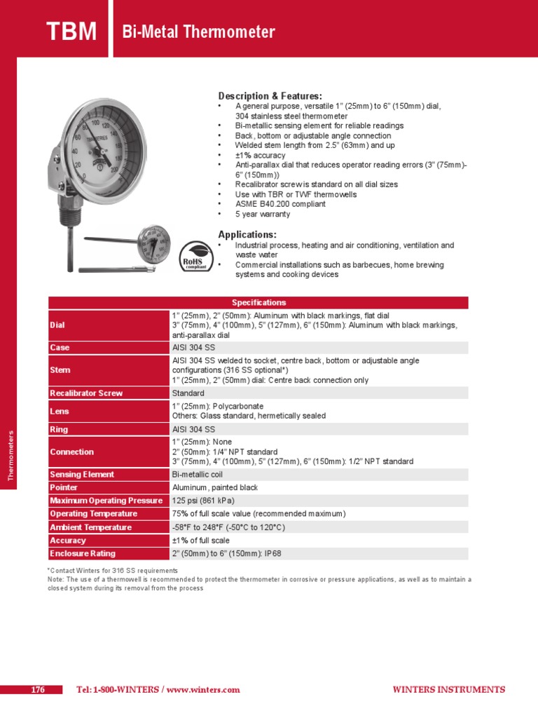 Bi-Metal Thermometer: Description & Features | PDF | Temperature ...