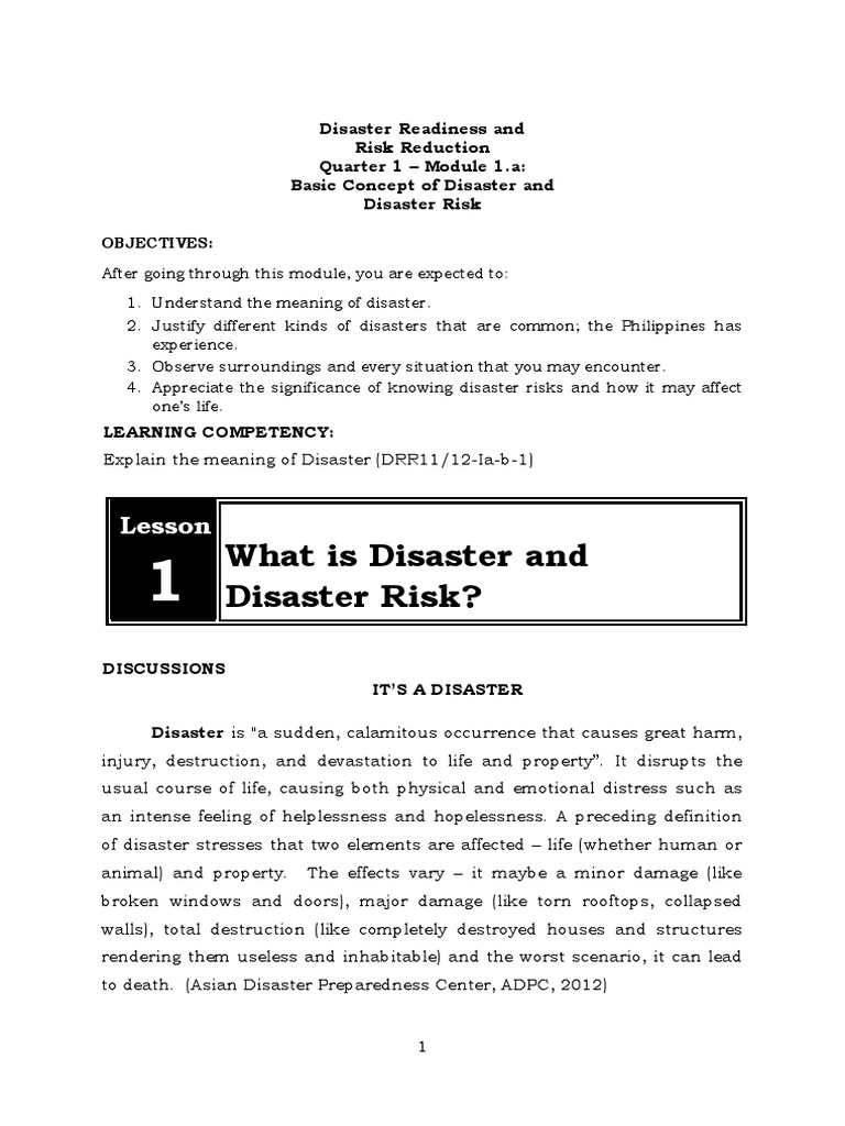 DRRR - Mod1 - Basic Concept of Disaster and Disaster Risk | PDF ...