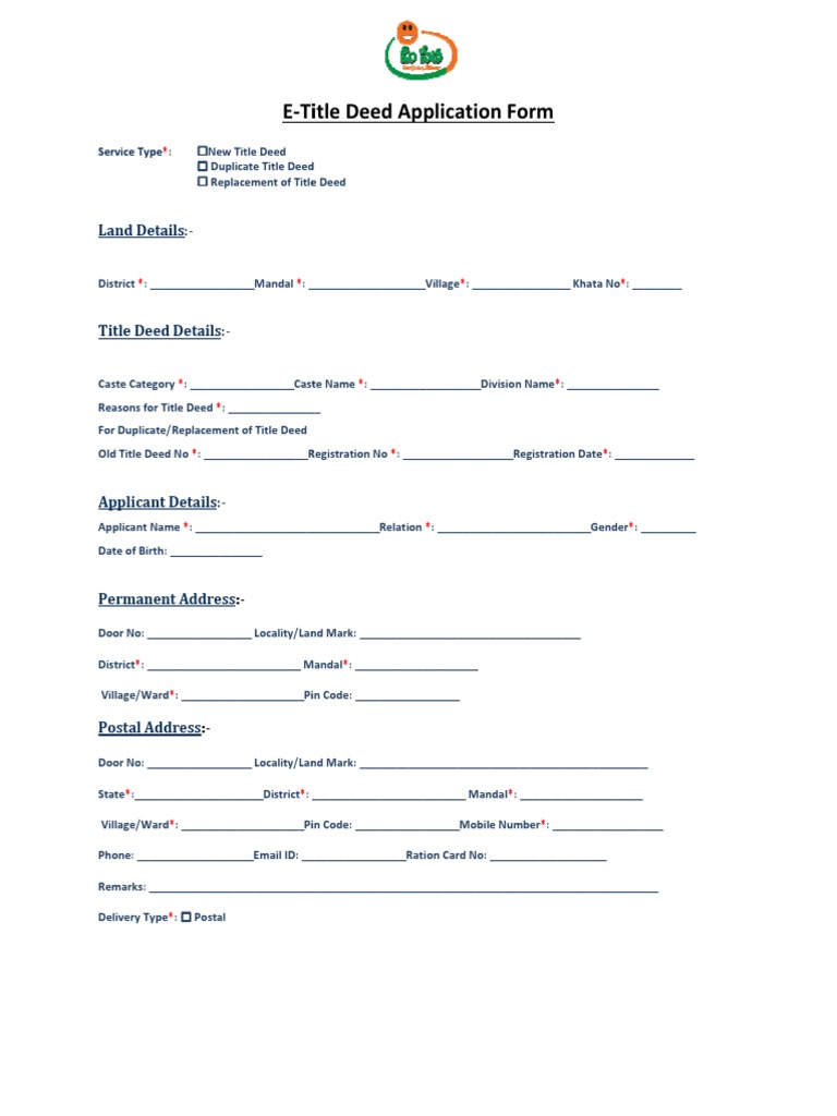 E-Title Deed Application Form | PDF | Written Communication | Access ...