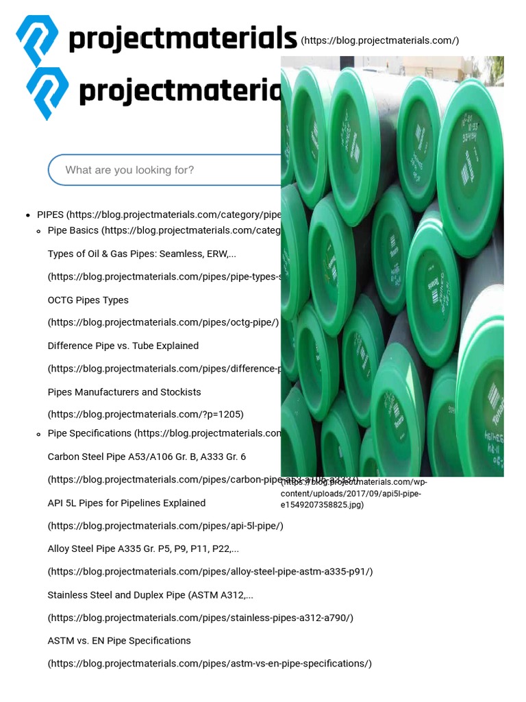 API 5L Pipes For Pipelines Explained - Projectmaterials | PDF | Pipe ...