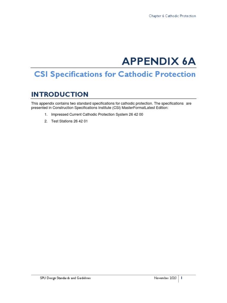 Appendix 6A: CSI Specifications For Cathodic Protection | PDF ...