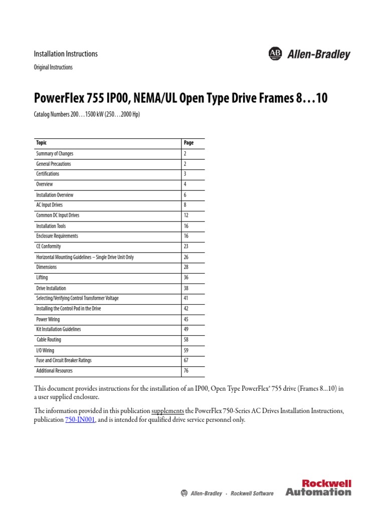 Powerflex 755 Ip00, Nema/Ul Open Type Drive Frames 8 10: Installation ...