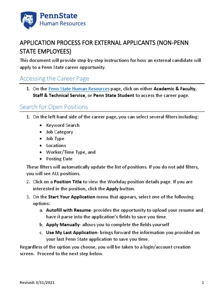 Application Process For External Applicants (Non-Penn State Employees ...