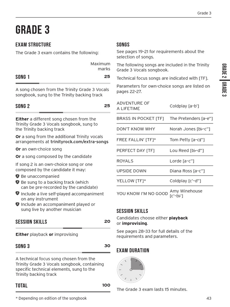Grade 3: Exam Structure Songs | PDF | Rhythm | Tempo