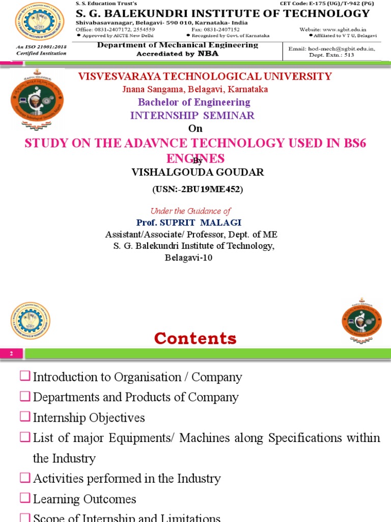 Study On The Adavnce Technology Used in Bs6 Engines: Visvesvaraya ...