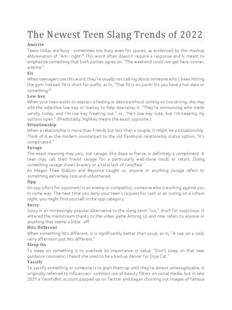 The Newest Teen Slang Trends of 2022 | PDF | Adolescence