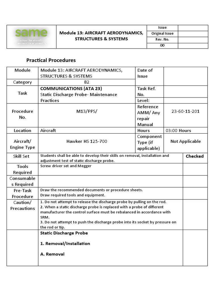 Static Discharge Probe - Maintenance Practices | PDF | Electrical ...