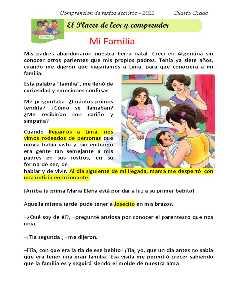 Comprensión de Lectura La Familia | PDF