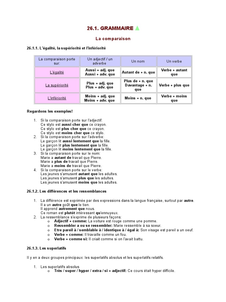 La comparaison en français : guide complet | PDF | Adverbe | Verbe