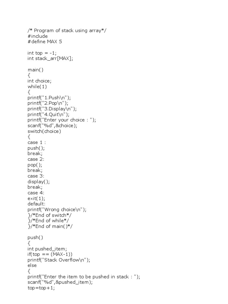 Program of Stack Using Array | PDF | Queue (Abstract Data Type ...
