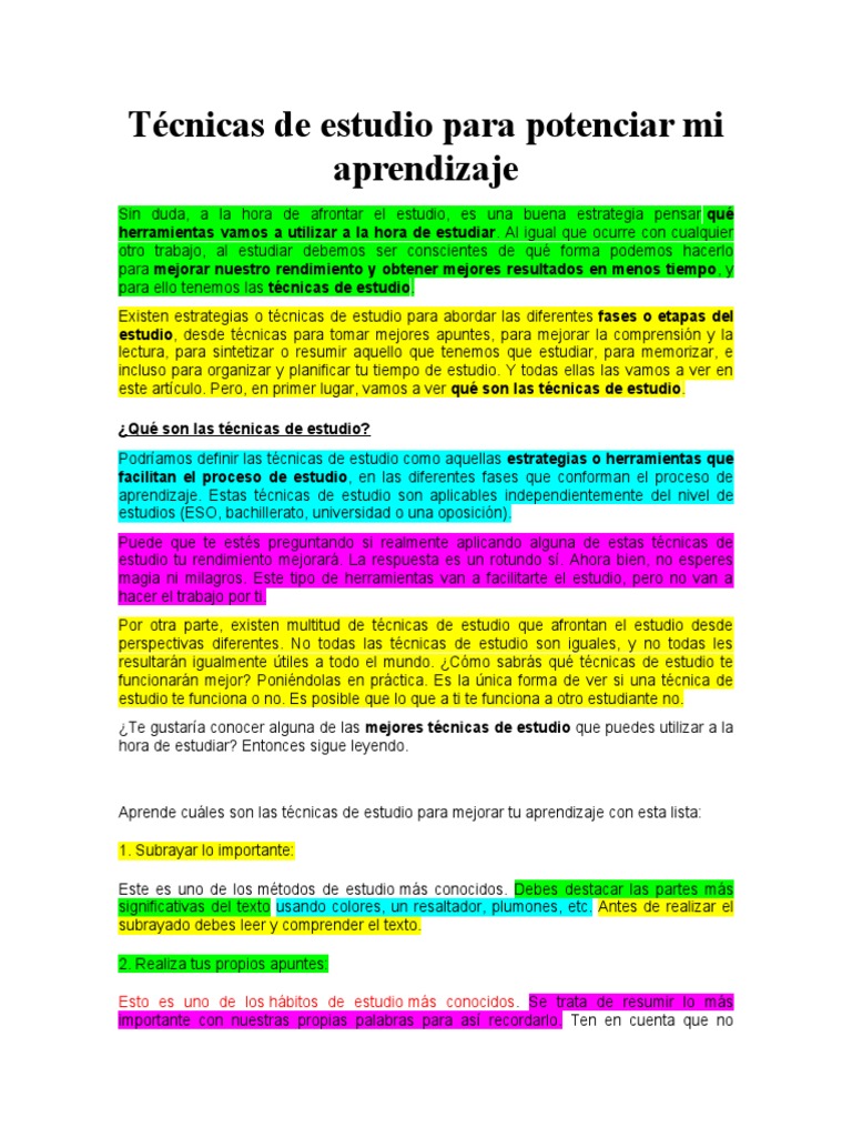 Técnicas de Estudio para Potenciar Mi Aprendizaje | PDF | Habilidades ...