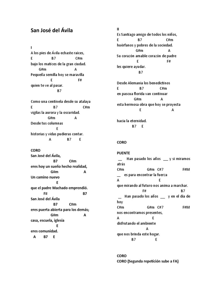 San José Del Ávila Letra - Notas | PDF
