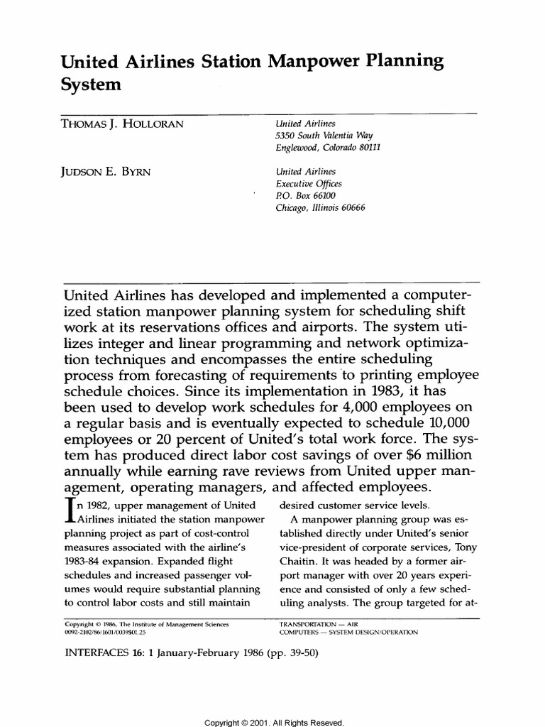Ch3 United Airlines Station Manpower Planning System | PDF