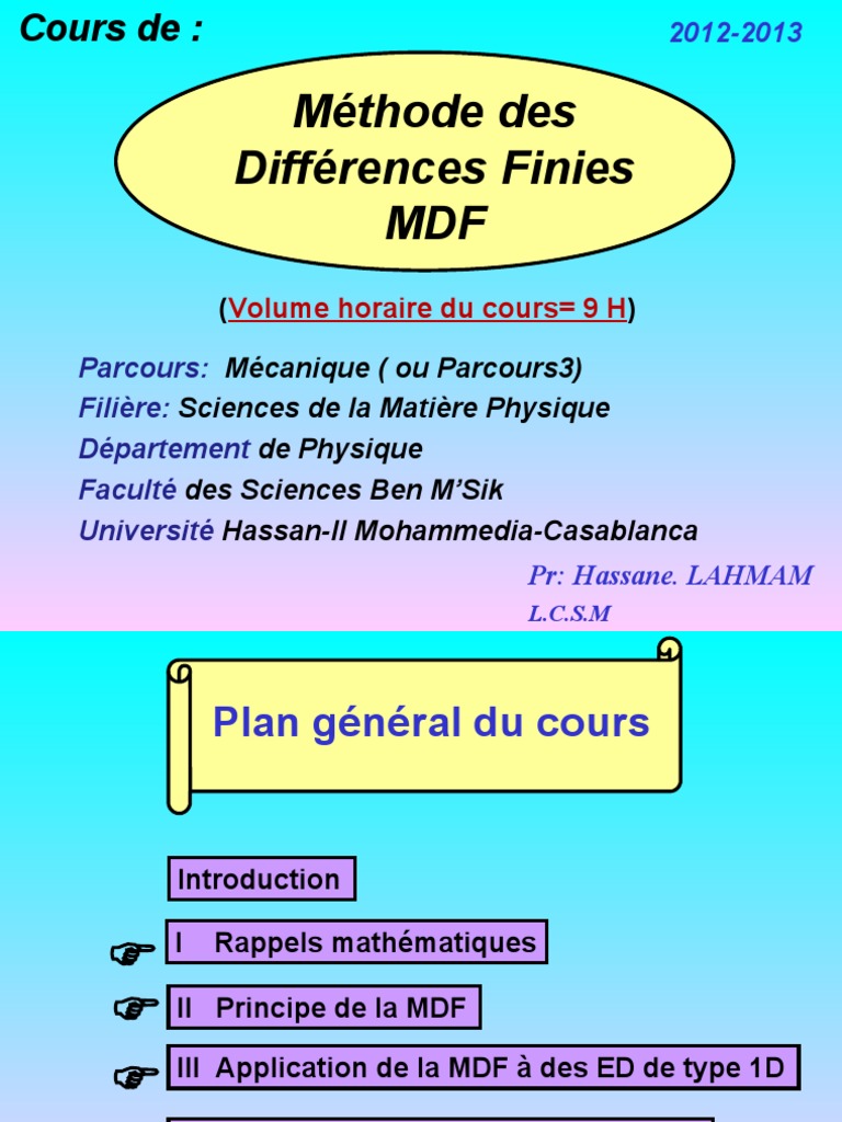 Cours-MDF-Séance N - 1 | PDF | Équation aux dérivées partielles | Analyse numérique