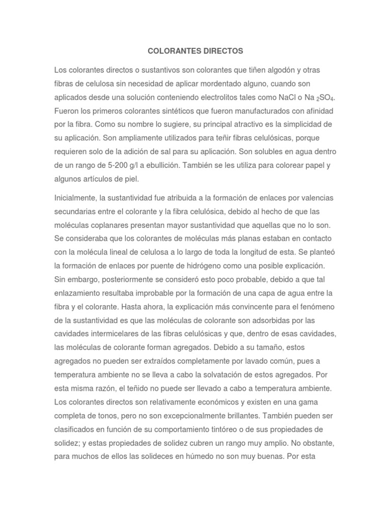 Colorantes Directos: Guía Completa | PDF | Sal (química) | Agua