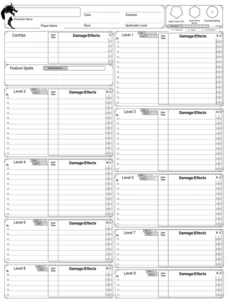 D&D 5E Spell Sheet Template | PDF | Dungeons & Dragons | Supernatural