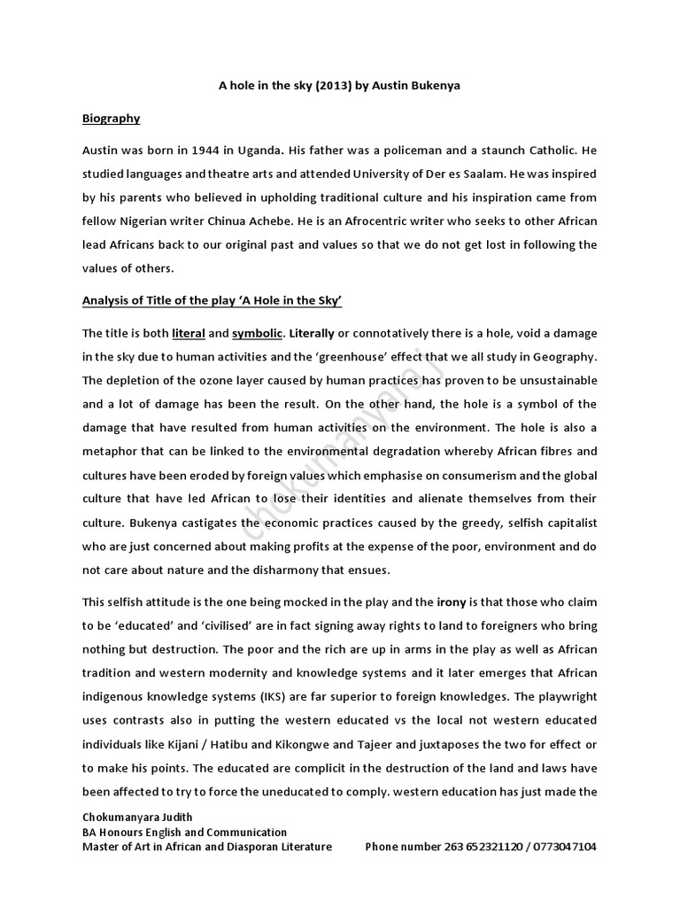 A Critical Analysis of Austin Bukenya's Play 'A Hole in the Sky' and ...