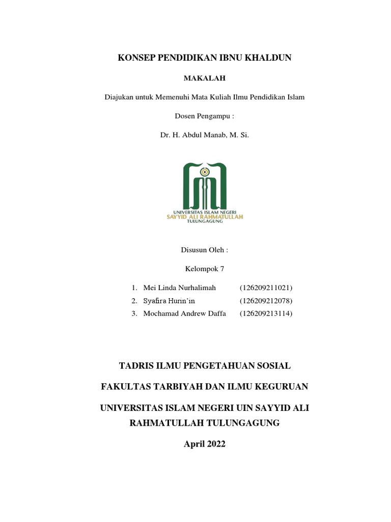 Kelompok 7 Konsep Pendidikan Ibnu Khaldun | PDF | Sejarah