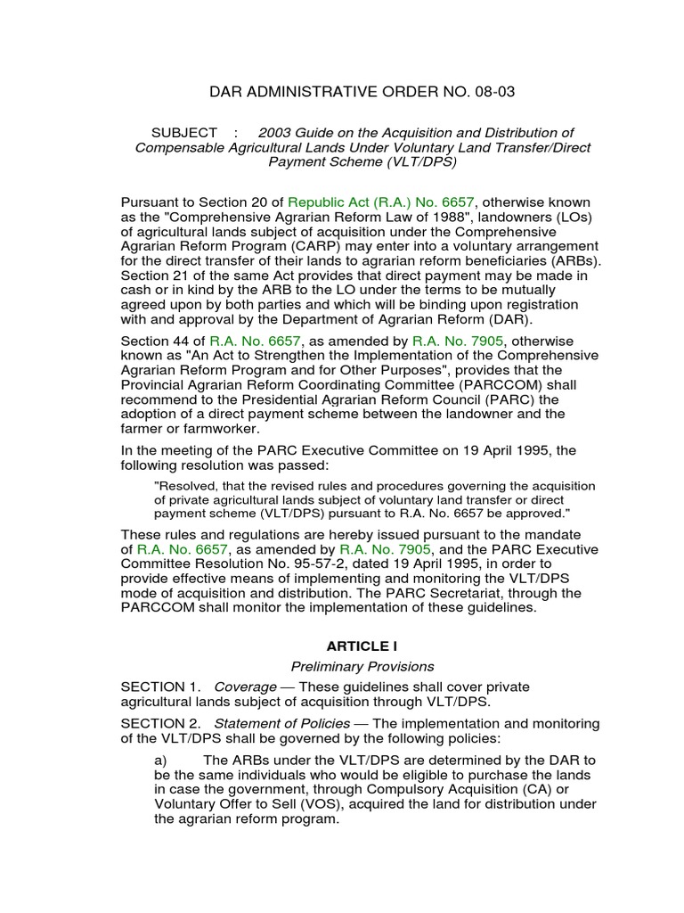 Dar Administrative Order No 8 | PDF | Civil Law (Common Law) | Common Law