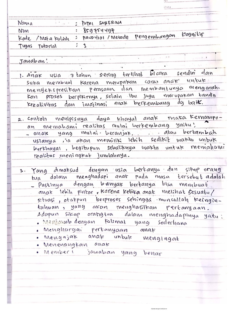 Putri Saberina PAUD4101 Metode Pengembangan Kognitif | PDF