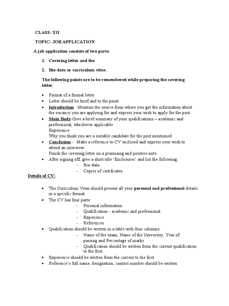 Job Application Guide for Class 12 | PDF | Career & Growth