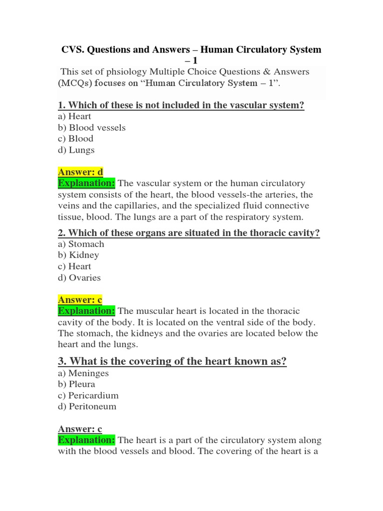CVS. Questions and Answers | Download Free PDF | Atrium (Heart) | Heart ...