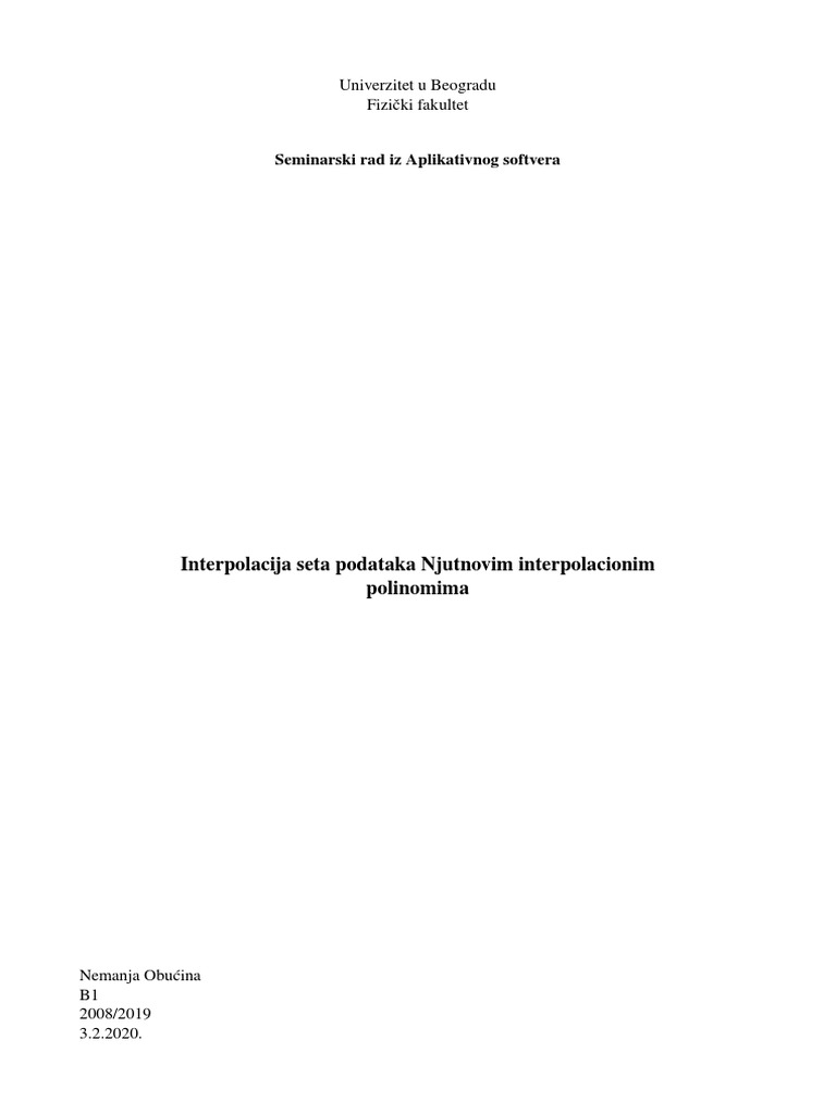 Interpolacija Seta Podataka Njutnovim Interpolacionim Polinomima | PDF