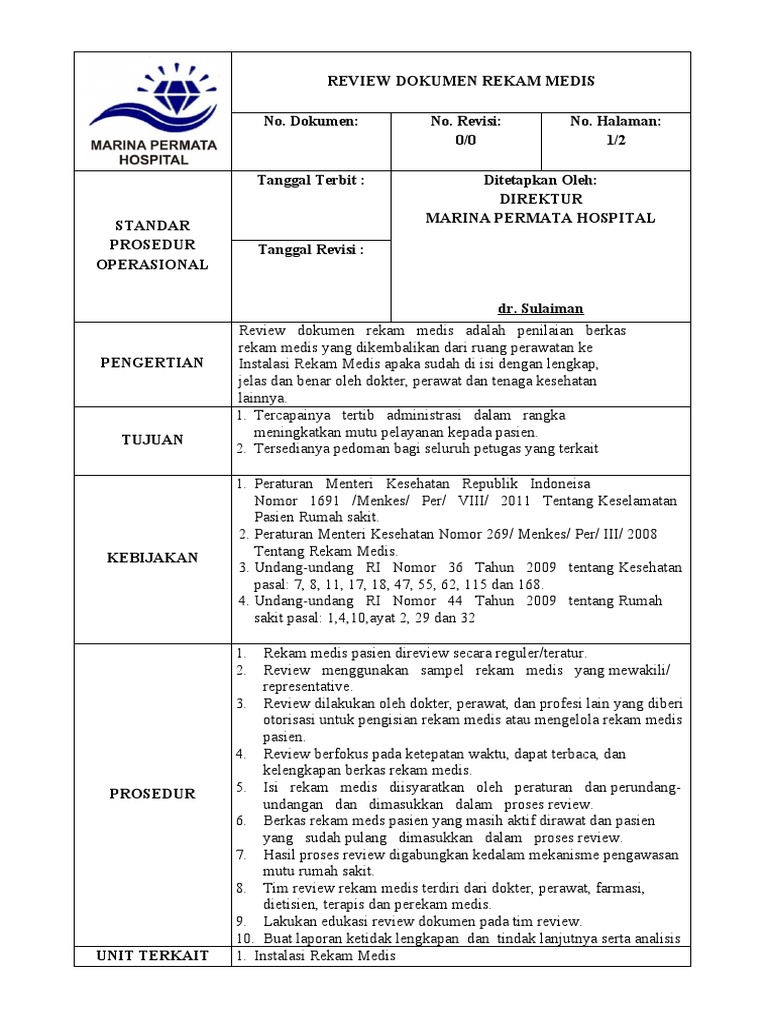 SOP Review Rekam Medis | PDF